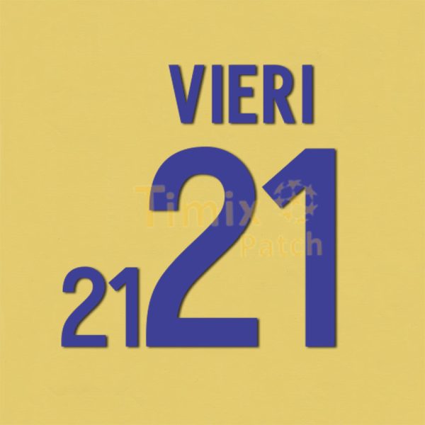 Vieri #21 World Cup 2002 Italy Away kit Number Name set Polyflex ...